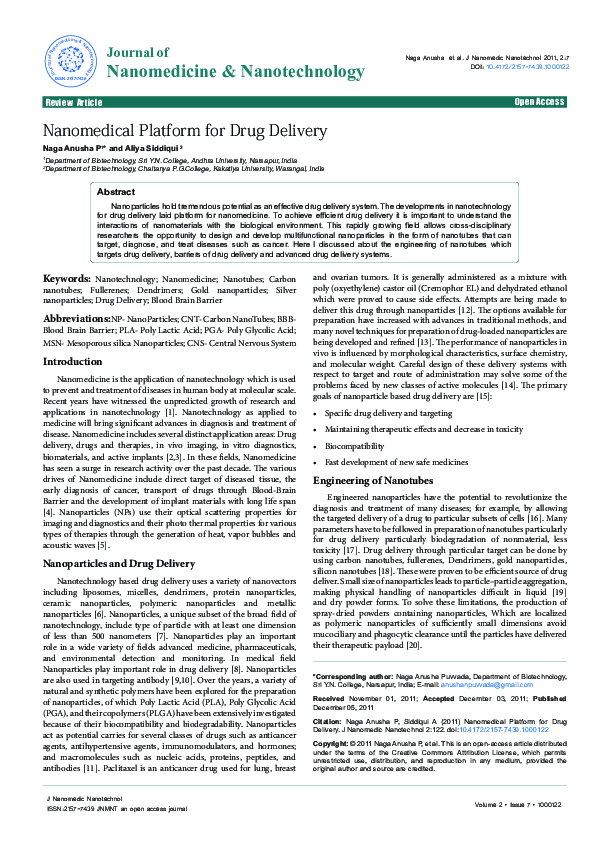 (PDF) Nanomedical Platform for Drug Delivery