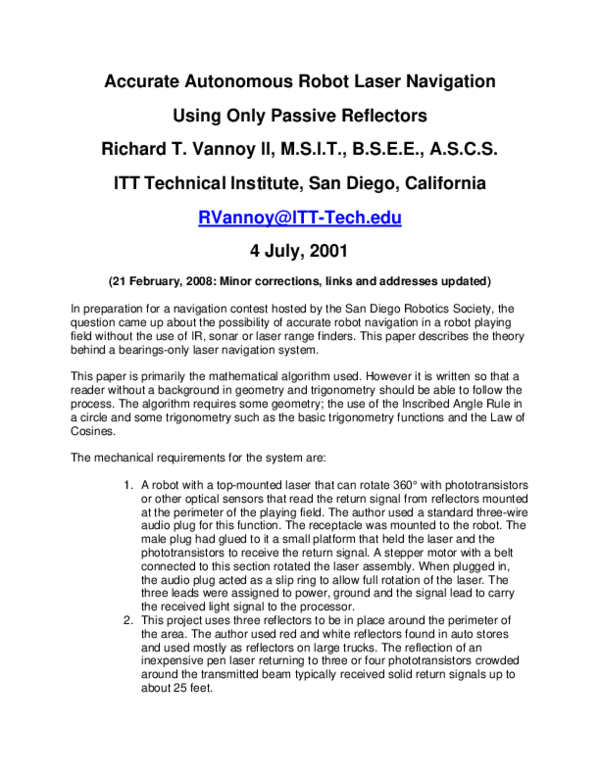 (PDF) Accurate Autonomous Robot Laser Navigation Using Only Passive Reflectors