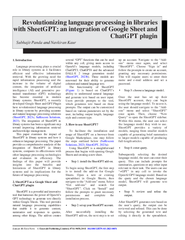 (PDF) Revolutionizing language processing in libraries with SheetGPT ...