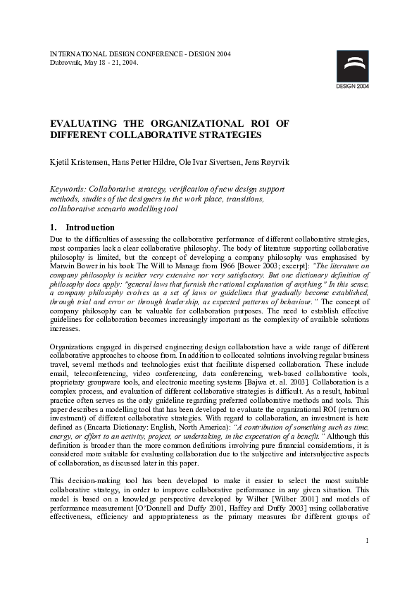 (PDF) Evaluating the Organizational Roi of Different Collaborative Strategies | Hans Petter ...