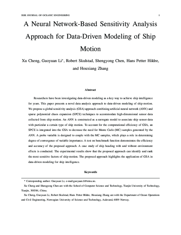 Pdf A Neural Network Based Sensitivity Analysis Approach For Data Driven Modeling Of Ship Motion