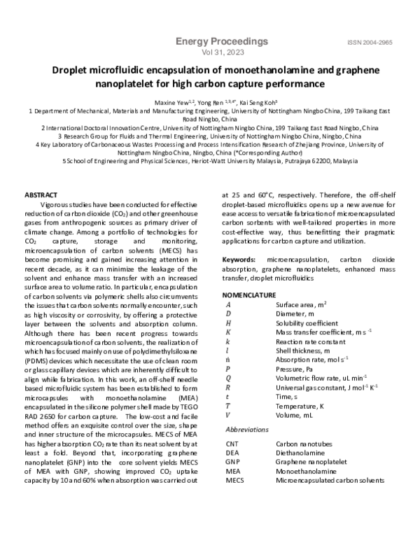 (PDF) Droplet Microfluidic Encapsulation of Monoethanolamine and Graphene Nanoplatelet for High ...