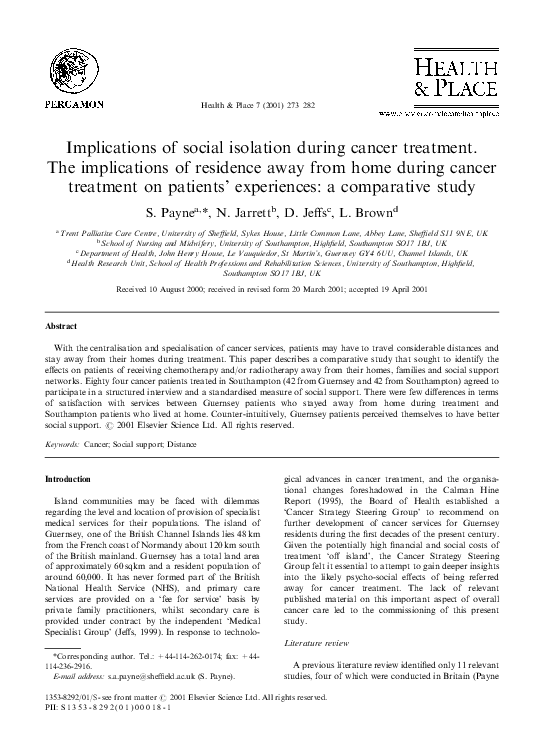 (PDF) Implications of social isolation during cancer treatment