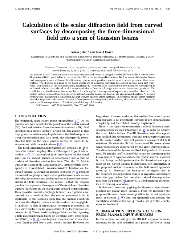 Pdf Calculation Of The Scalar Diffraction Field From Curved Surfaces By Decomposing The Three