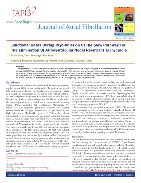 (PDF) Junctional Beats During Cryo-Ablation Of The Slow Pathway For The Elimination Of ...