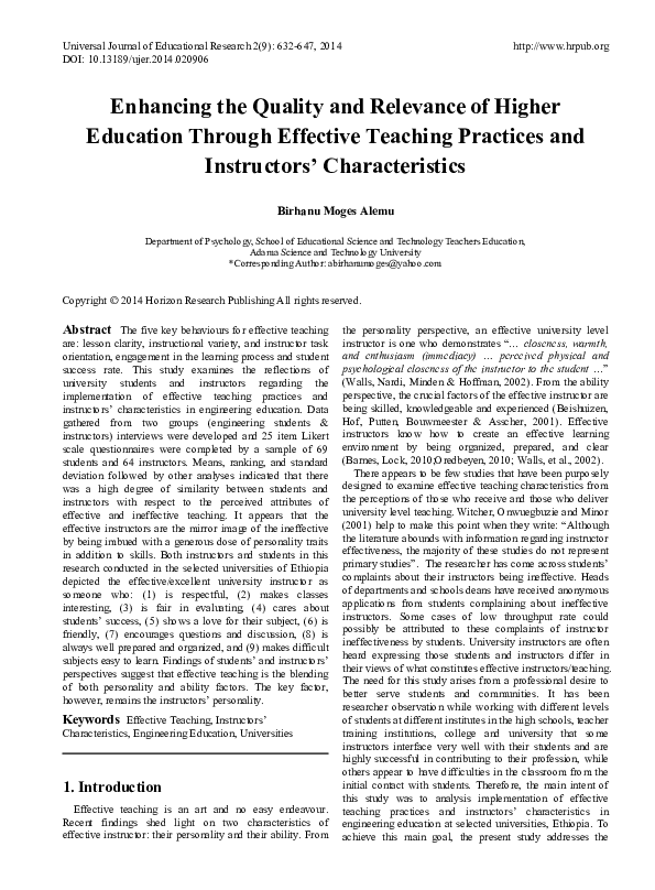 (PDF) Enhancing the Quality and Relevance of Higher Education through Effective Teaching ...