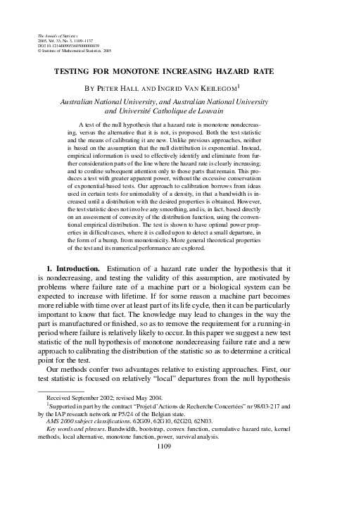 (PDF) Testing for monotone increasing hazard rate