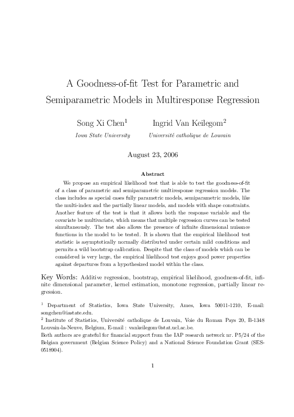 Pdf A Goodness Of Fit Test For Parametric And Semi Parametric Models In Multiresponse