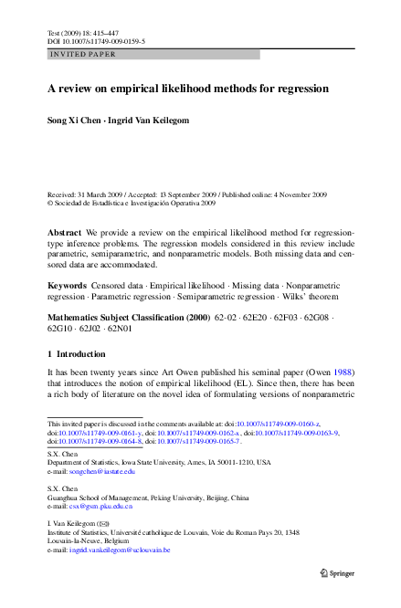 (PDF) A review on empirical likelihood methods for regression