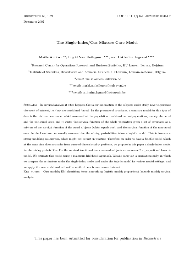 Pdf The Single‐index Cox Mixture Cure Model