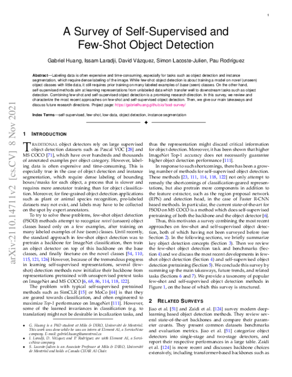 Pdf A Survey Of Self Supervised And Few Shot Object Detection Gabriel Huang