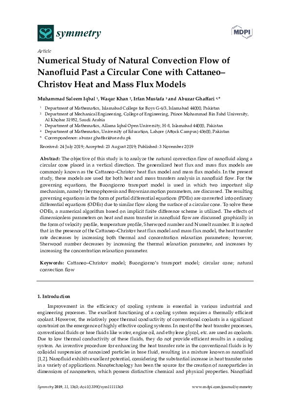 (PDF) Numerical Study of Natural Convection Flow of Nanofluid Past a Circular Cone with Cattaneo ...
