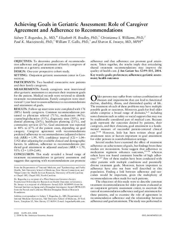 (PDF) Achieving Goals in Geriatric Assessment: Role of Caregiver ...