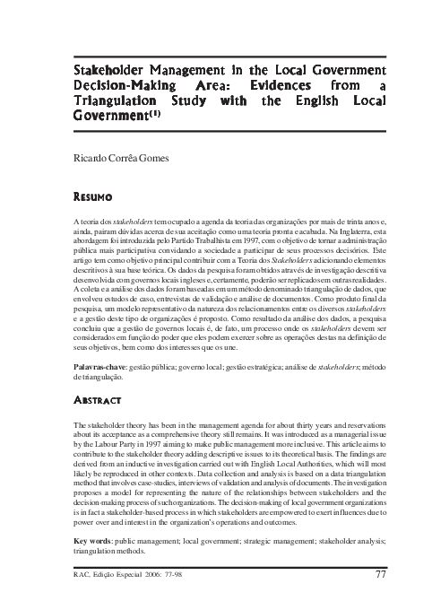 (PDF) Stakeholder management in the local government decision-making ...
