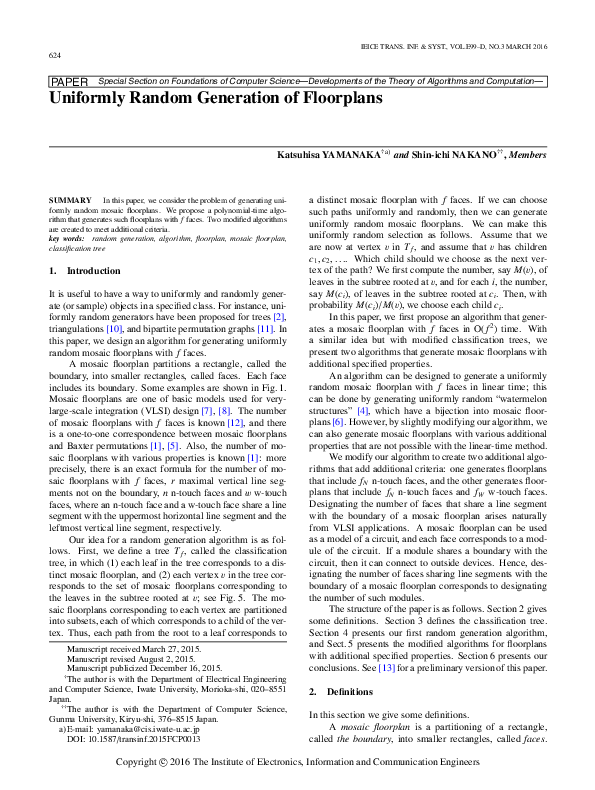 (PDF) Uniformly Random Generation of Floorplans