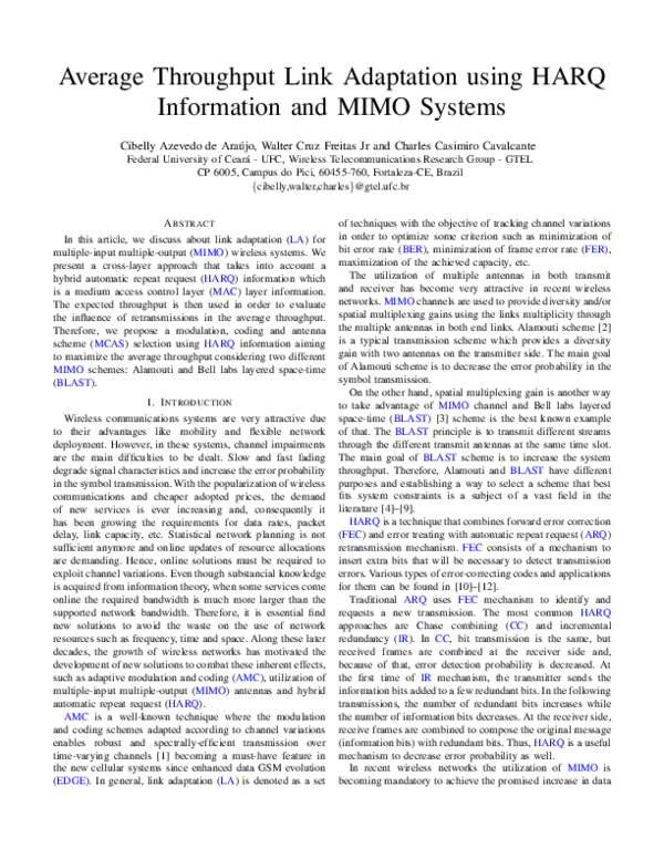 (PDF) Average Throughput Link Adaptation using HARQ Information and MIMO Systems