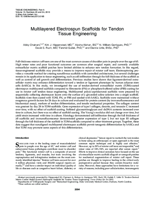 (PDF) Multilayered Electrospun Scaffolds for Tendon Tissue Engineering | Dr. Dianne Little ...