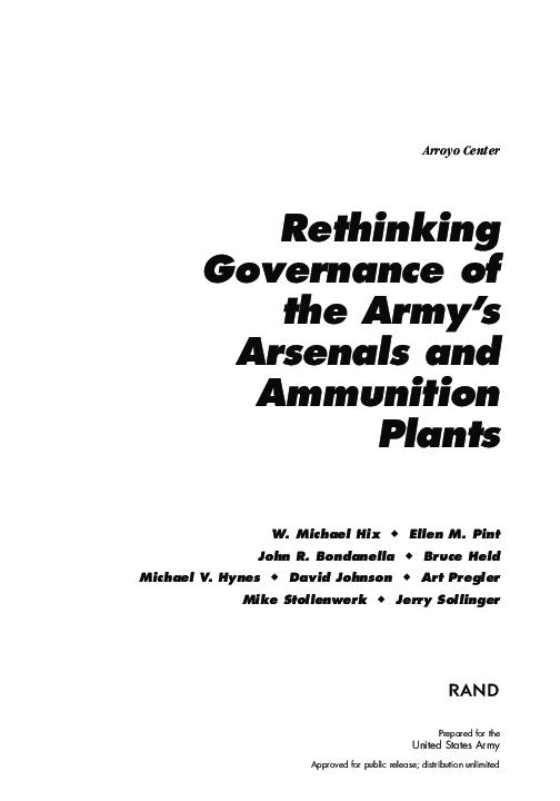 (PDF) Governance of the Army’s Arsenals and Ammunition Plants