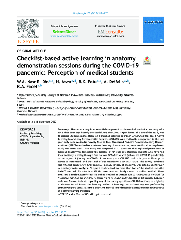 (PDF) Checklist-based active learning in anatomy demonstration sessions ...