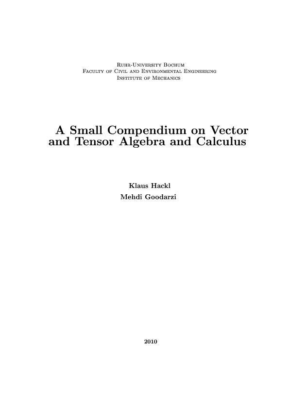 (PDF) A Small Compendium on Vector and Tensor Algebra and Calculus