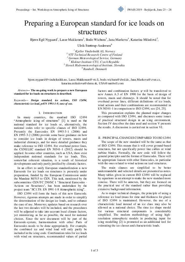 (PDF) Preparing a European standard for ice loads on structures