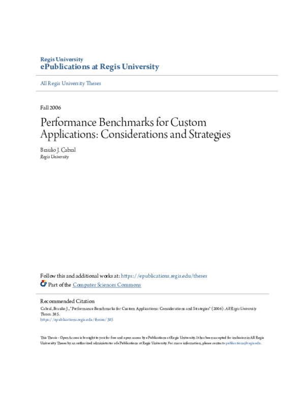 (PDF) Performance Benchmarks for Custom Applications: Considerations ...
