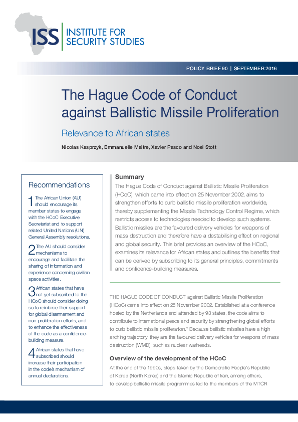 (PDF) The Hague Code of Conduct against Ballistic Missile Proliferation ...