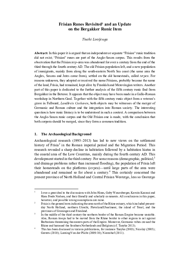 (PDF) Frisian Runes Revisited and an Update on the Bergakker Runic Item