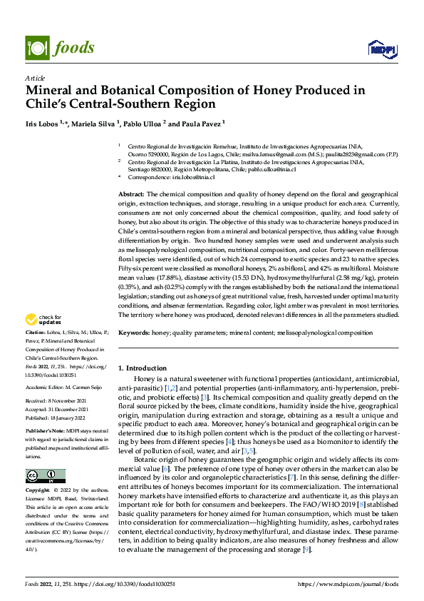 (PDF) Mineral and Botanical Composition of Honey Produced in Chile’s ...