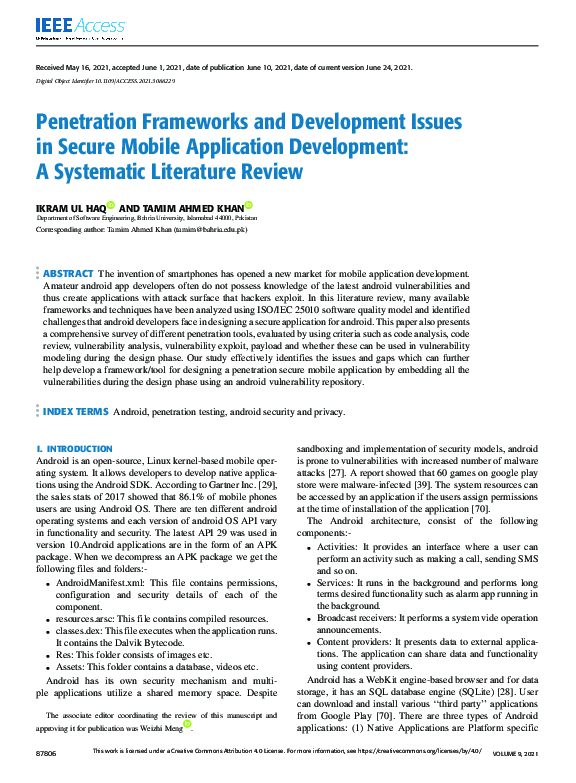 Pdf Penetration Frameworks And Development Issues In Secure Mobile