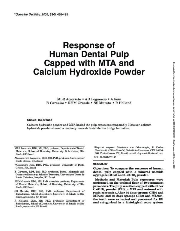 (PDF) Response of Human Dental Pulp Capped with MTA and Calcium ...