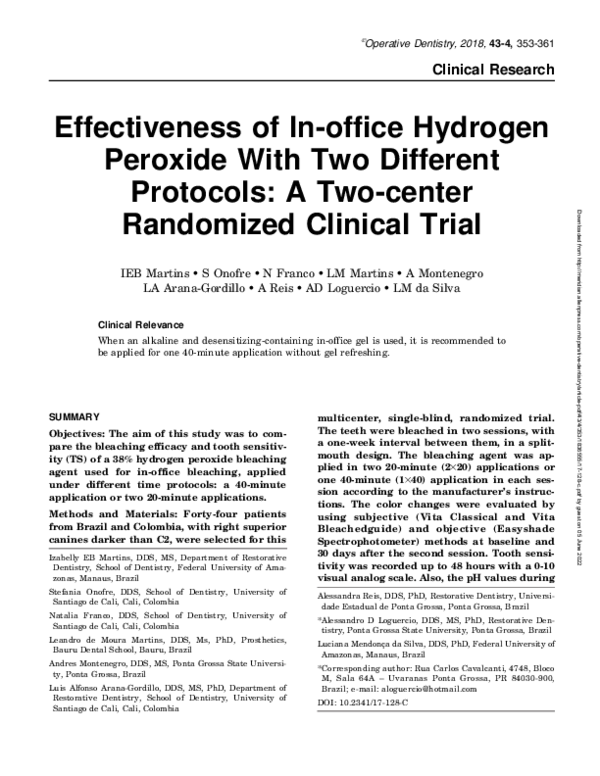 (PDF) Effectiveness of In-office Hydrogen Peroxide With Two Different ...