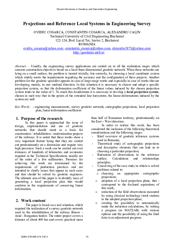 (PDF) Projections and Reference Local Systems in Engineering Survey