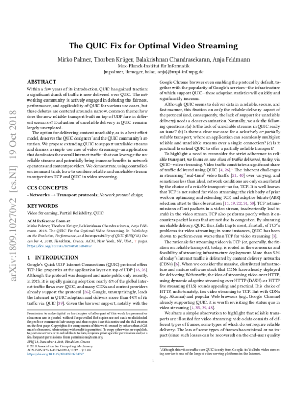 (PDF) The QUIC Fix for Optimal Video Streaming
