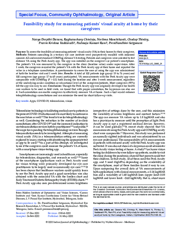 (PDF) Feasibility study for measuring patients' visual acuity at home by their caregivers