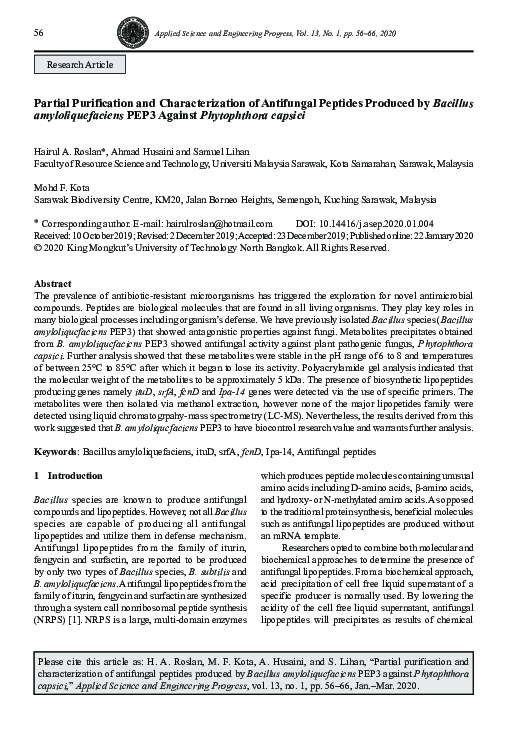 (PDF) Partial Purification and Characterization of Antifungal Peptides ...