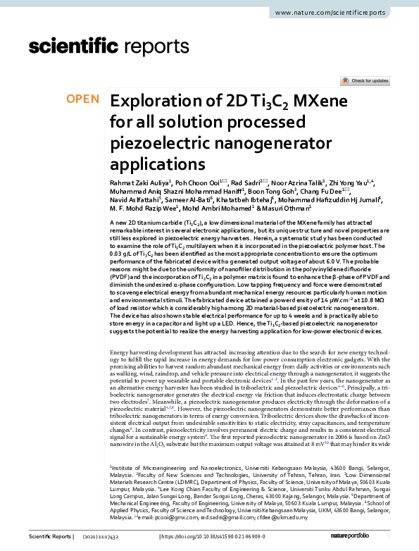 (PDF) Exploration of 2D Ti3C2 MXene for all solution processed piezoelectric nanogenerator ...