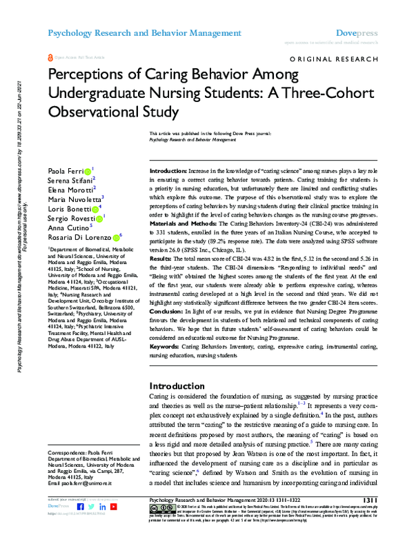 (PDF) Caring Behavior in Nursing Students Over Time