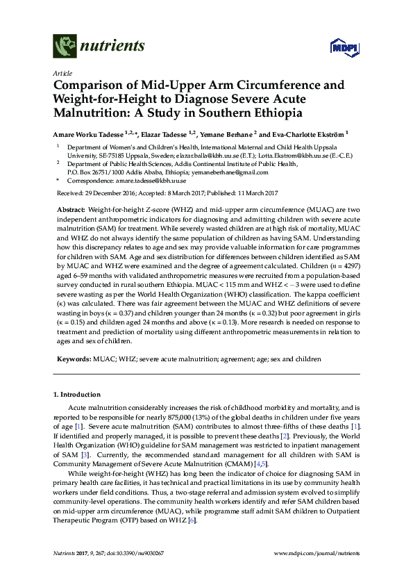 (PDF) Comparison of Mid-Upper Arm Circumference and Weight-for-Height ...