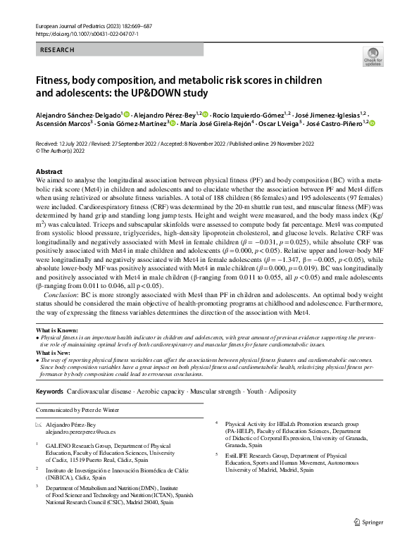 (PDF) Fitness, body composition, and metabolic risk scores in children ...