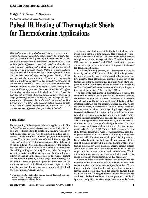 (PDF) Pulsed IR Heating of Thermoplastic Sheets for Thermoforming ...