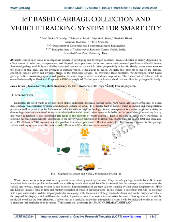 (PDF) IoT BASED GARBAGE COLLECTION AND VEHICLE TRACKING SYSTEM FOR SMART CITY