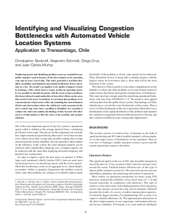 (PDF) Identifying and Visualizing Congestion Bottlenecks with Automated Vehicle Location Systems ...