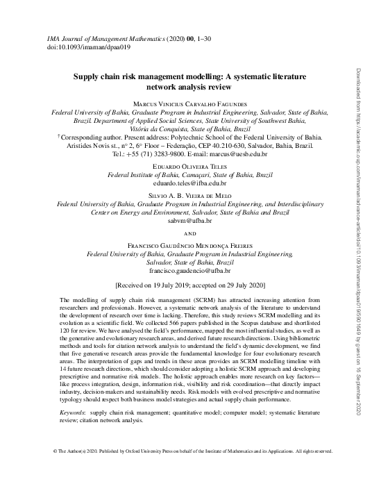 (PDF) Supply chain risk management modelling: A systematic literature ...
