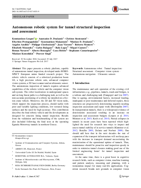 (PDF) Autonomous robotic system for tunnel structural inspection and assessment