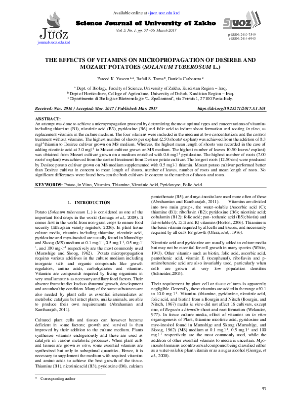 (PDF) The Effects of Vitamins on Micropropagation of Desiree and Mozart ...
