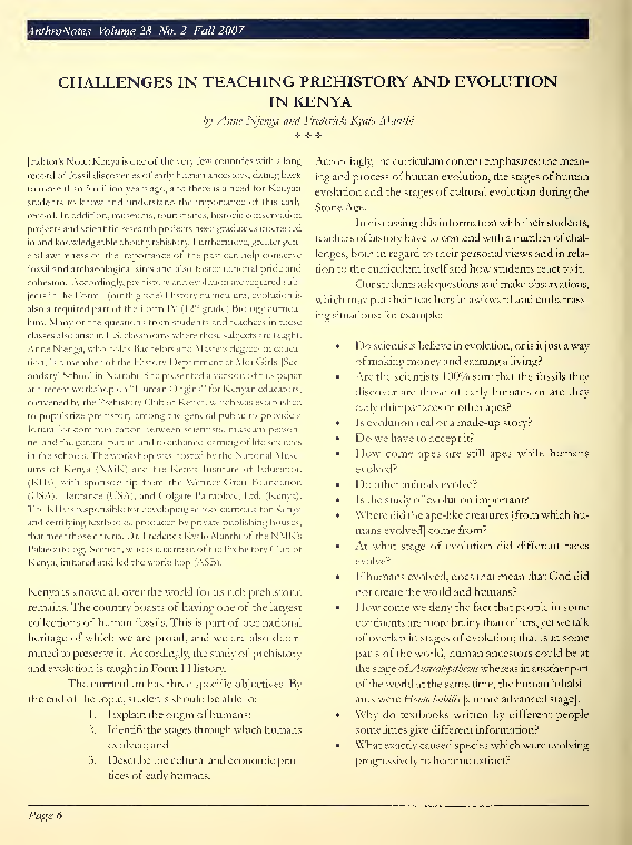(PDF) Challenges in Teaching Prehistory and Evolution in Kenya