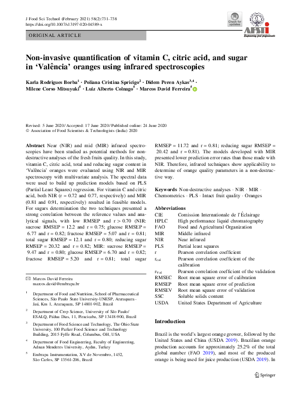 (PDF) Non-invasive quantification of vitamin C, citric acid, and sugar ...