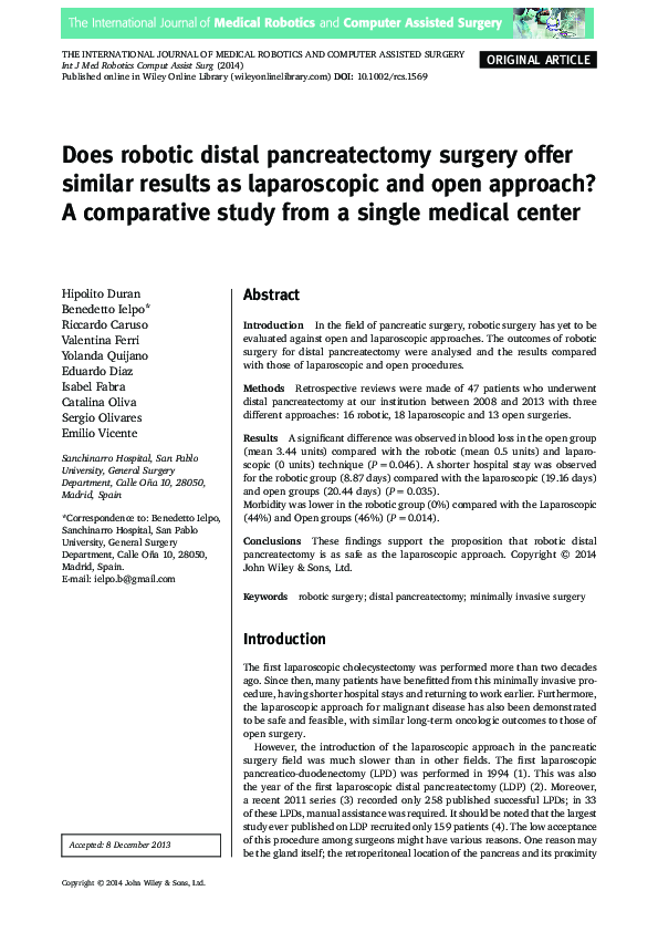 Pdf Does Robotic Distal Pancreatectomy Surgery Offer Similar Results As Laparoscopic And Open