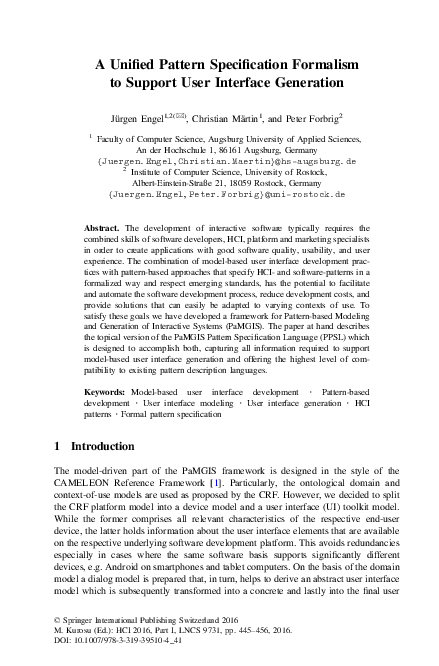 (PDF) A Unified Pattern Specification Formalism to Support User ...